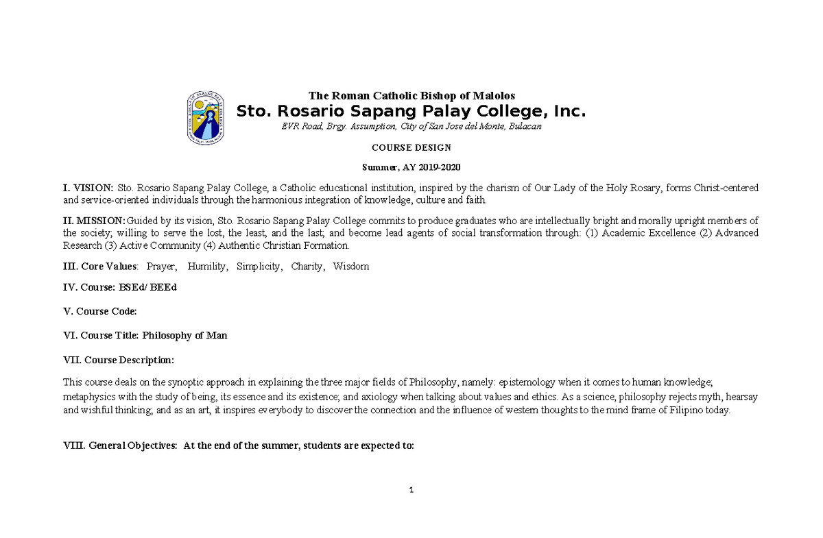 Philosophy of Man Syllabus - The Roman Catholic Bishop of Malolos Sto ...