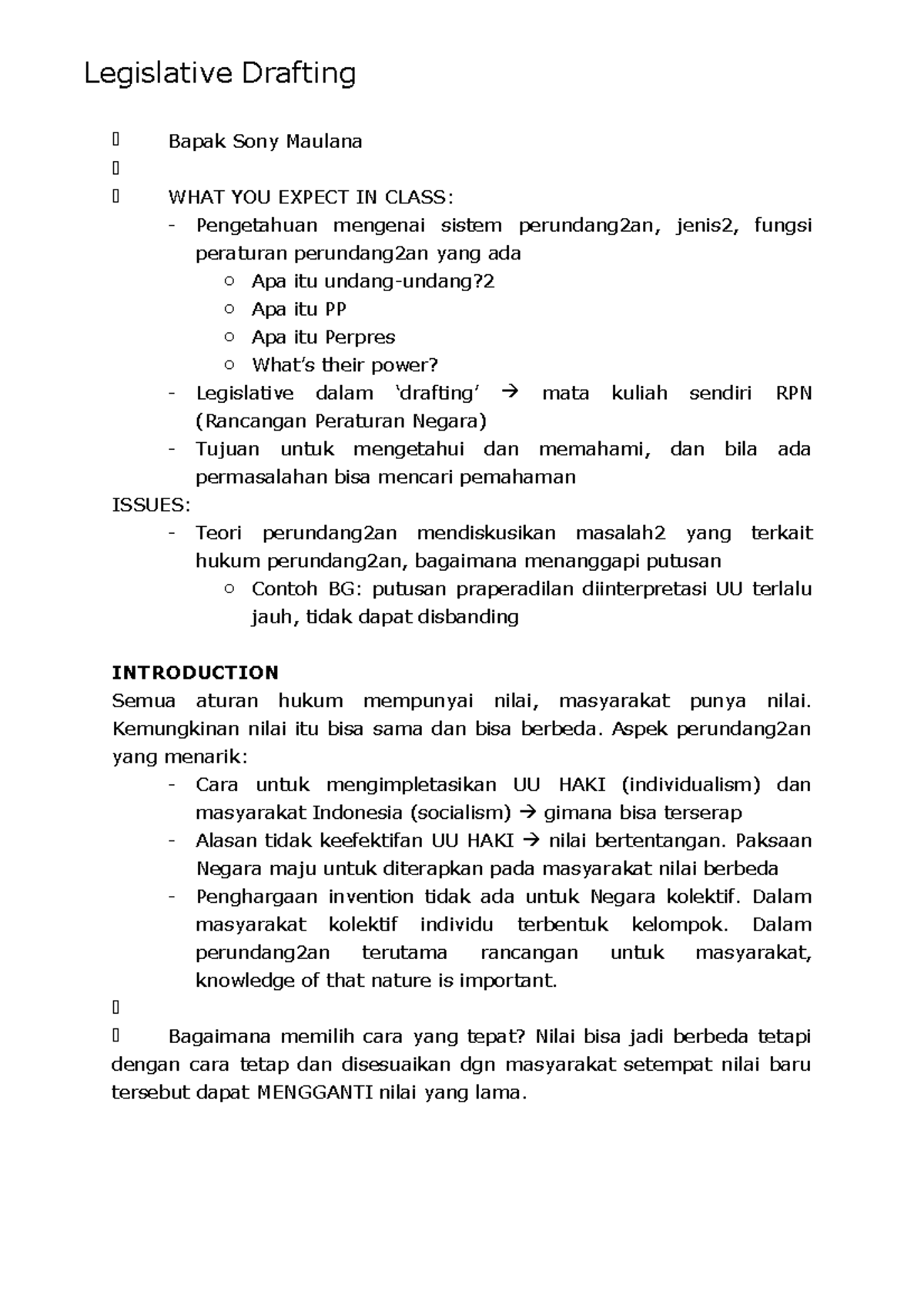 Legislative Drafting - Lecture notes 1-10 - Legislative Drafting Bapak ...