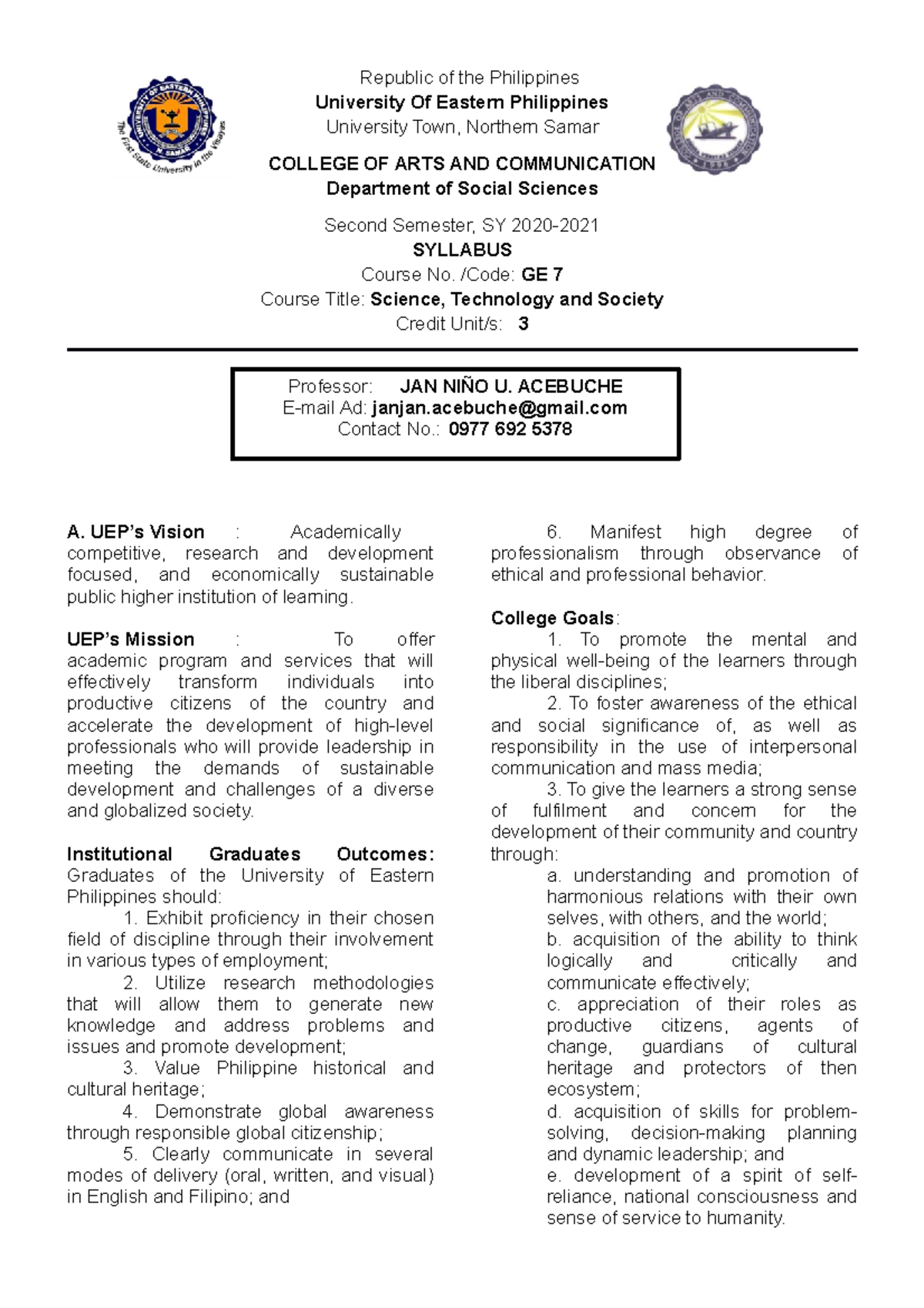 Science and Technology - Republic of the Philippines University Of ...