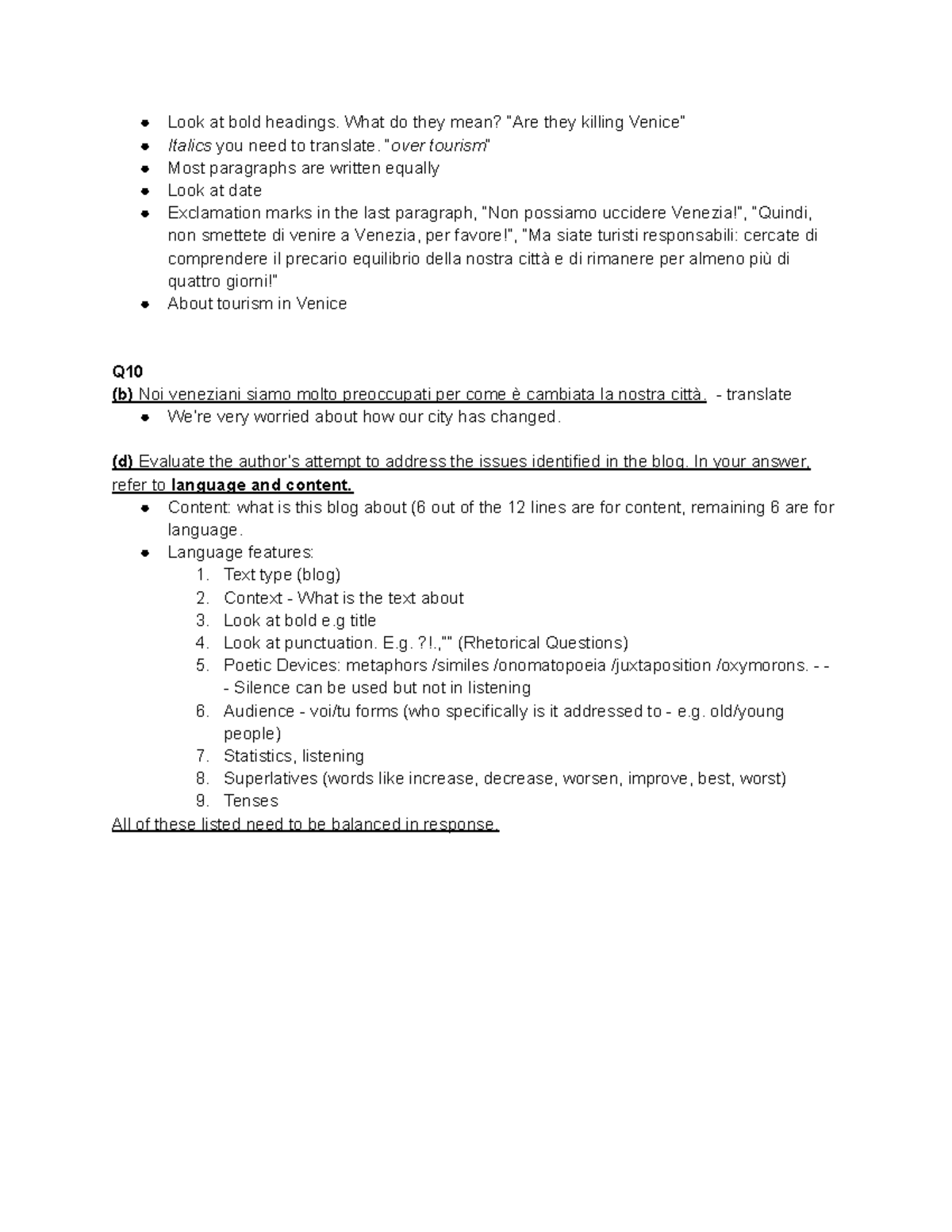 2020 Hsc italian continuers analysis - Look at bold headings. What do ...