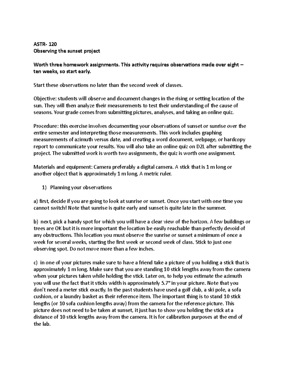 Observing the sunset project - ASTR- 120 Observing the sunset project ...