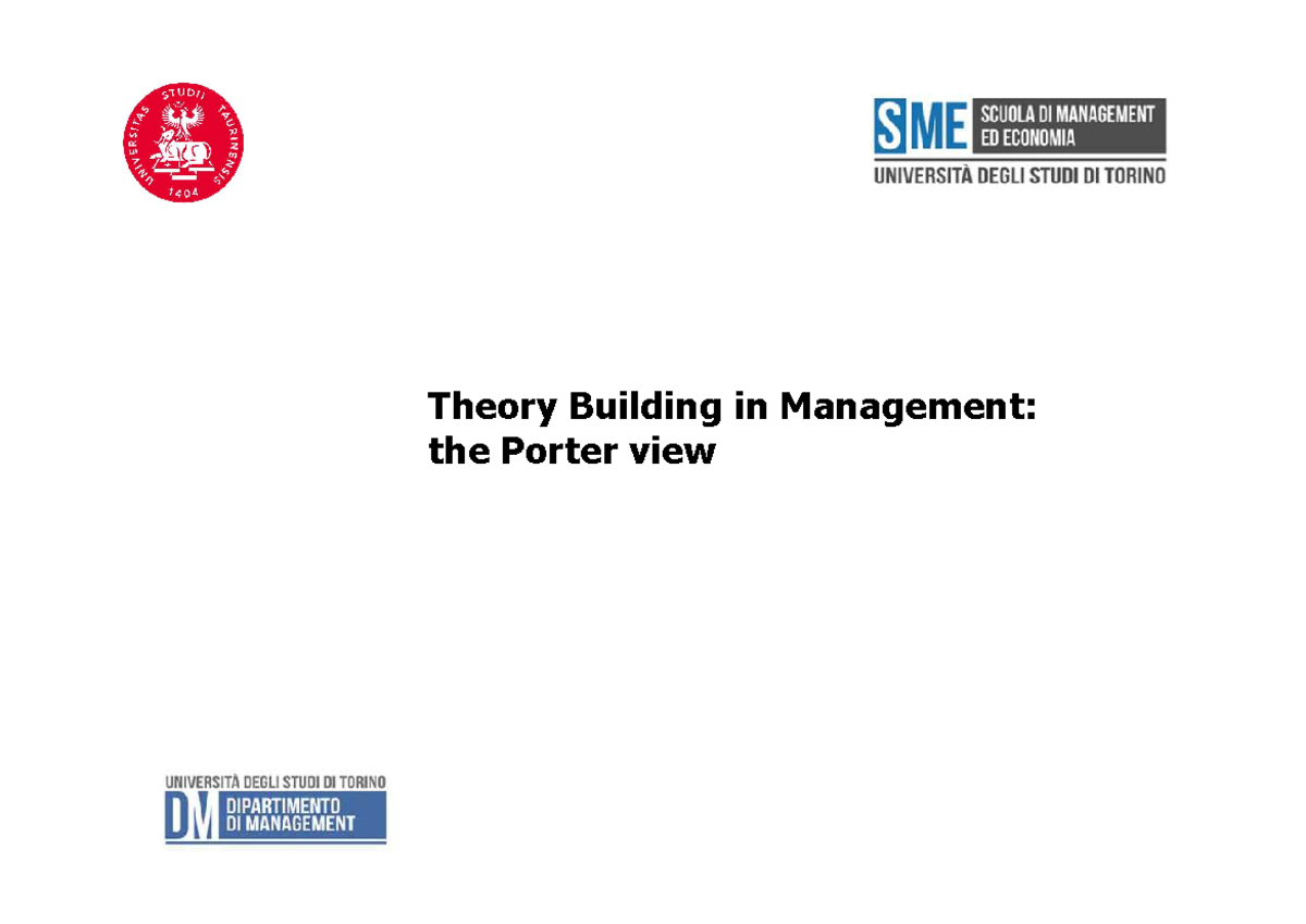 Theory Building in Management - the Porter view - Theory Building in ...