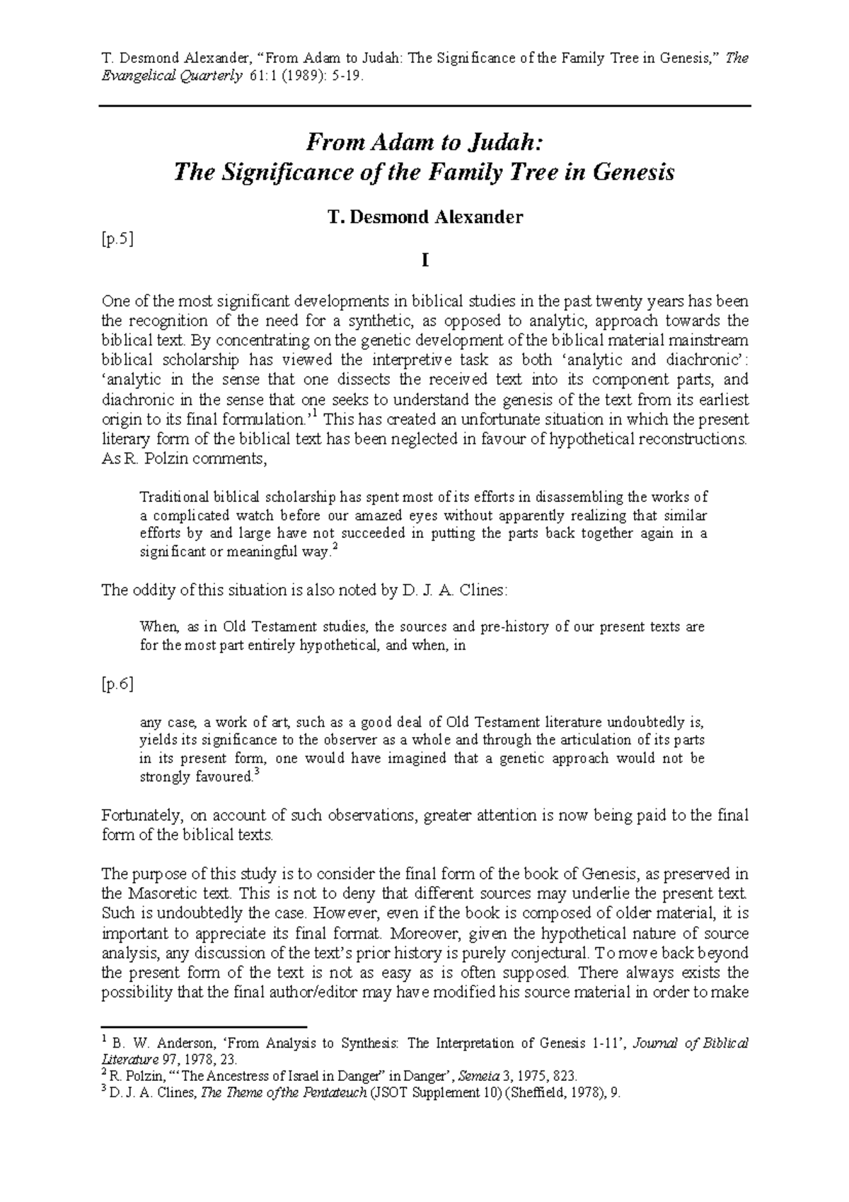 Adam alexander - N/A - Evangelical Quarterly 61:1 (1989): 5-19. From ...