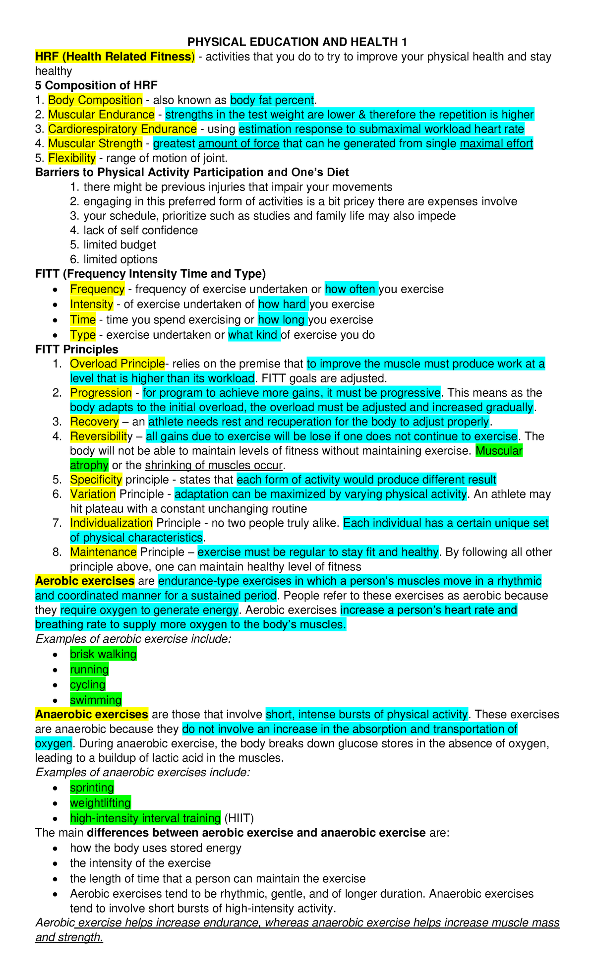 Physical Education and Health - PHYSICAL EDUCATION AND HEALTH 1 HRF ...