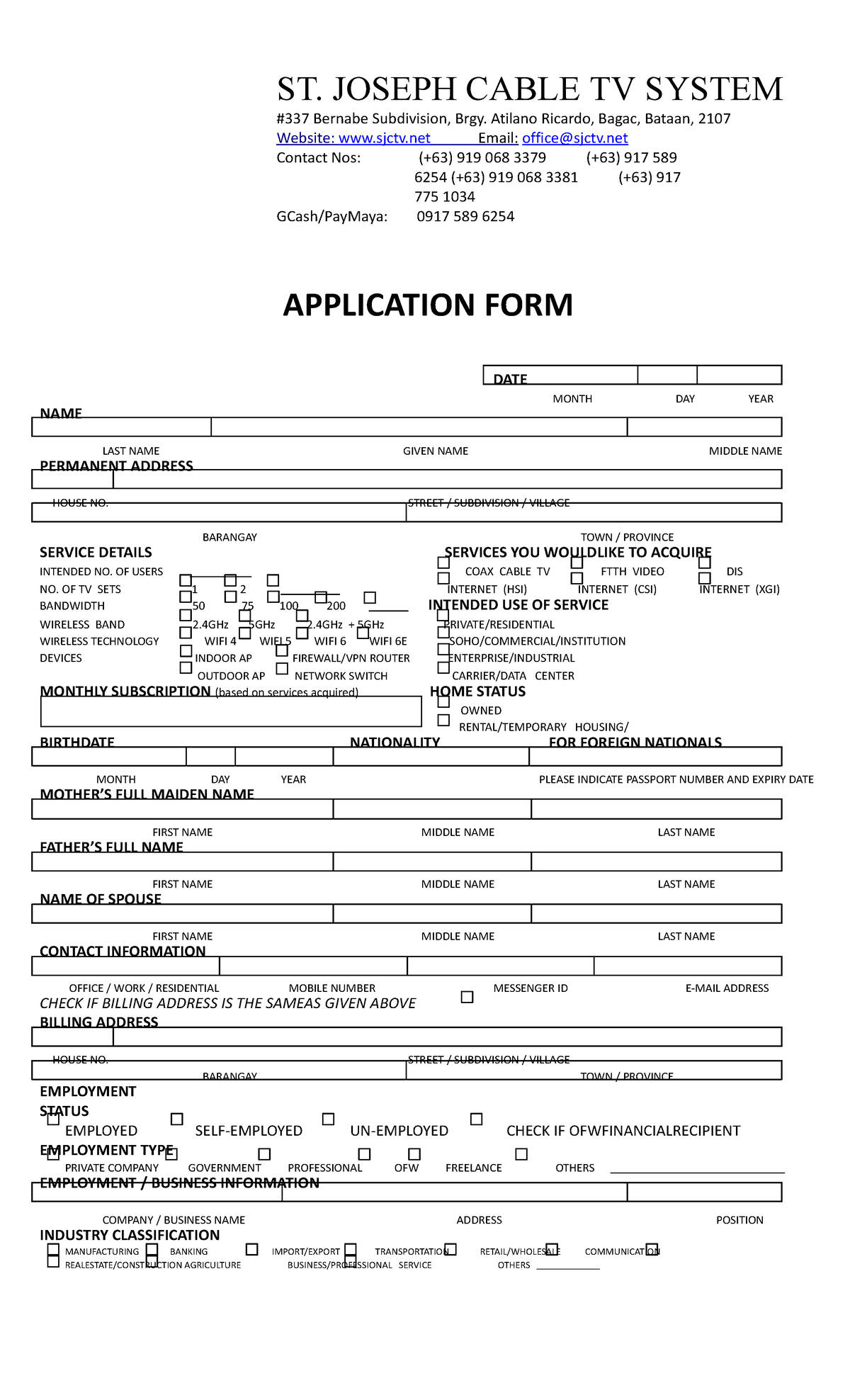 Sjctv Application Form v4 - ST. JOSEPH CABLE TV SYSTEM #337 Bernabe ...