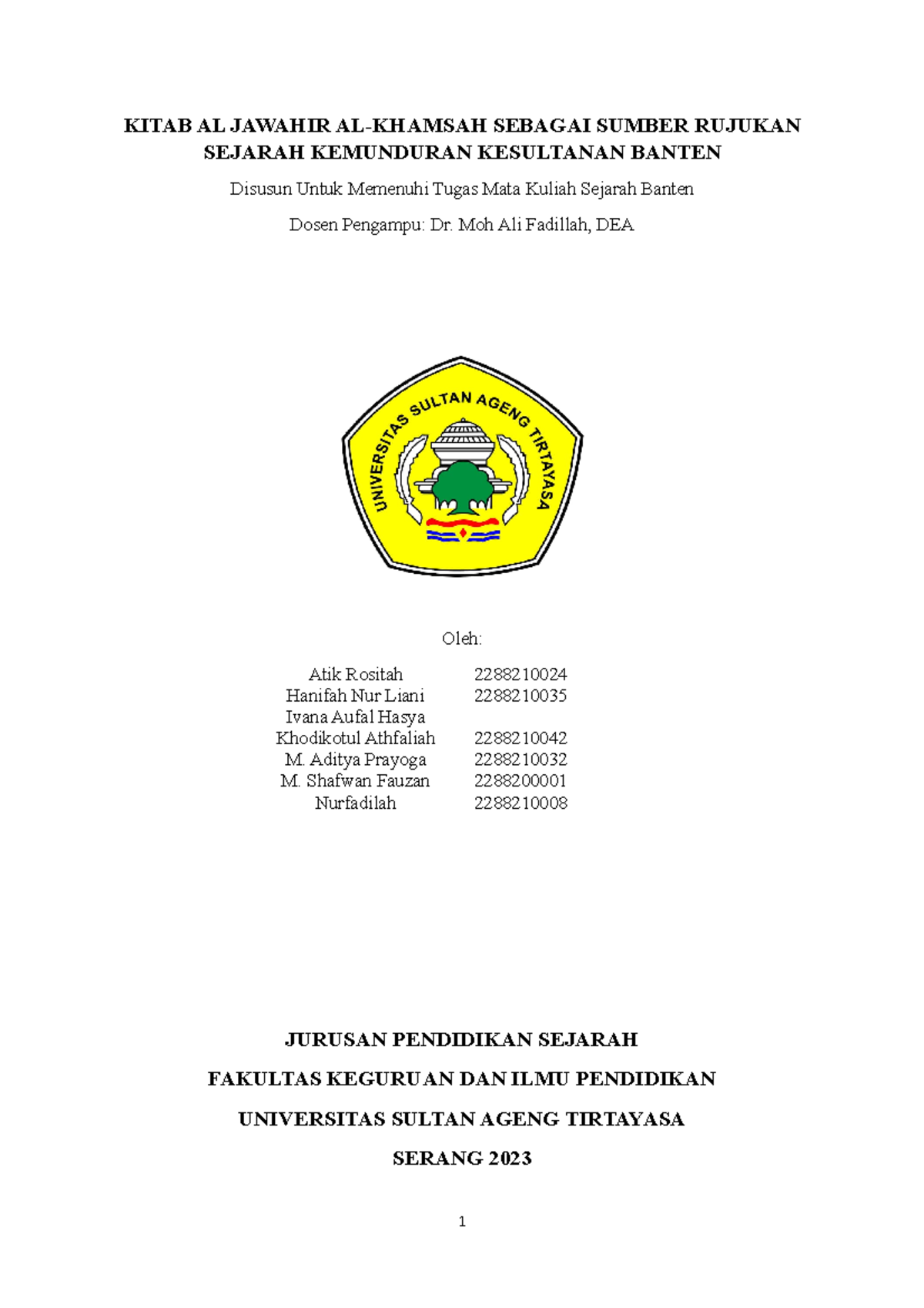 Makalah-Kelompok 4 081103 - KITAB AL JAWAHIR AL-KHAMSAH SEBAGAI SUMBER ...
