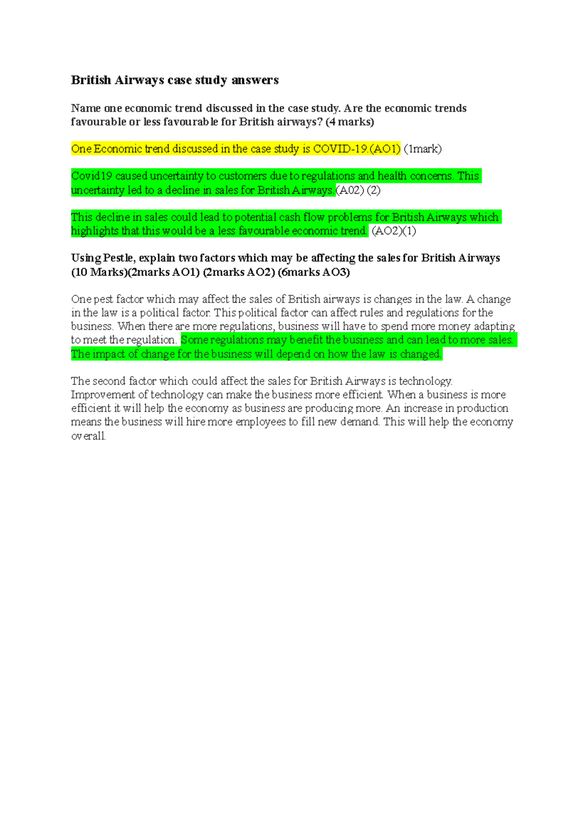 British Airways Case Study Answers copy copy - Copy - British Airways ...