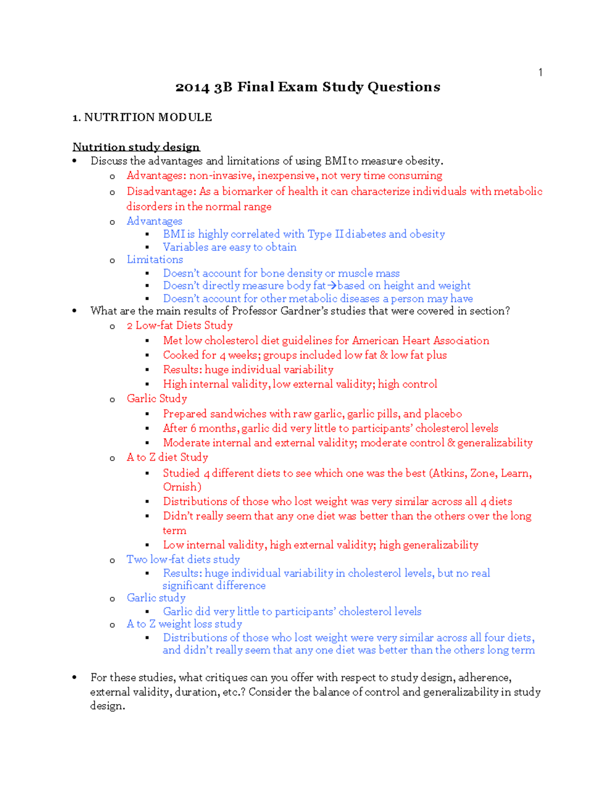 3B Final Study Questions Compiled - 2014 3B Final Exam Study Questions ...