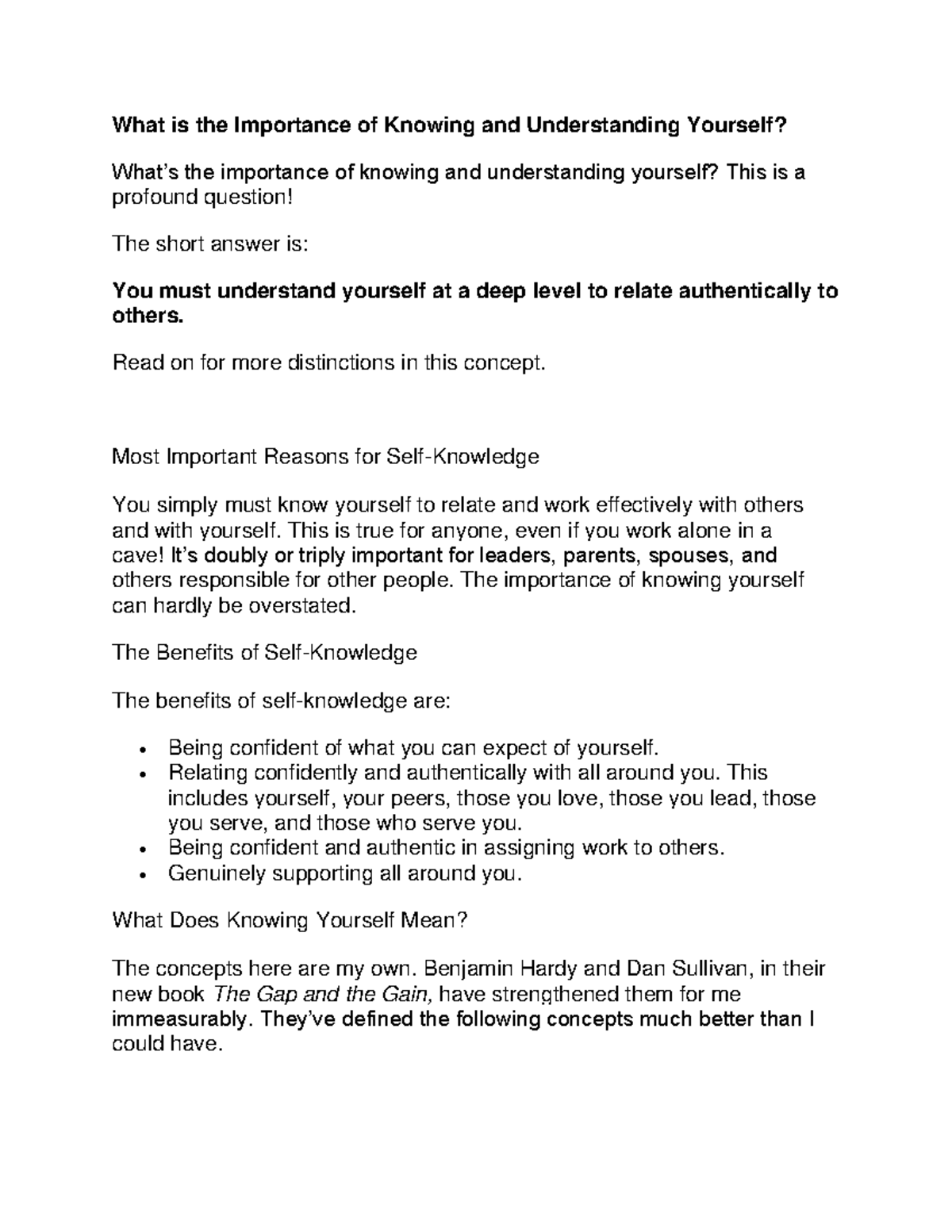 What is the Importance of Knowing and Understanding Yourself - Read on ...