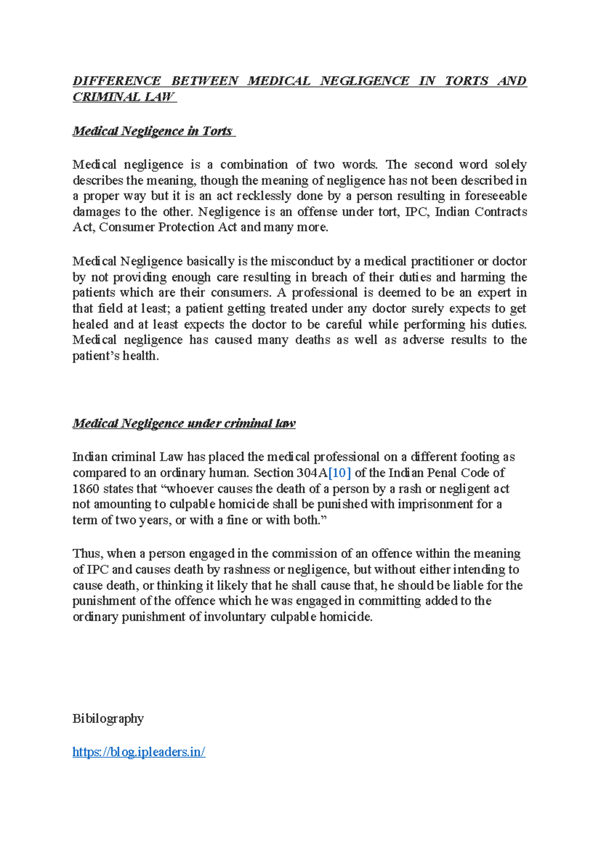 Difference Between Medical Negligence IN Torts AND Criminal LAW ...