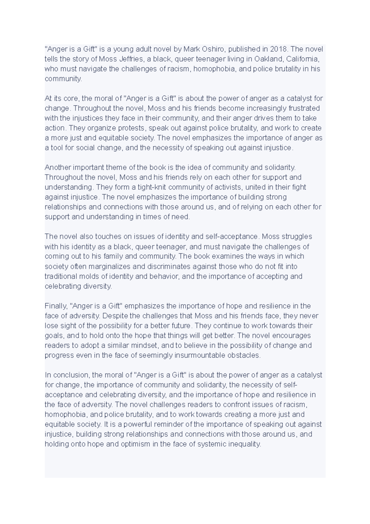 Anger - practice - "Anger is a Gift" is a young adult novel by Mark ...