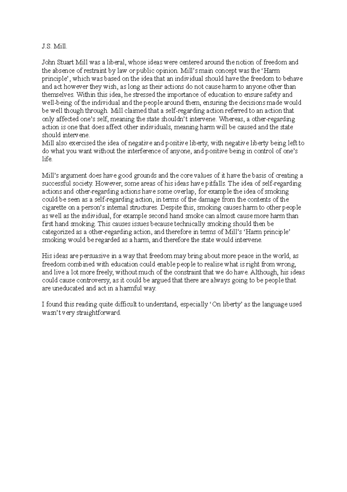 J.S. Mill journal - J. Mill. John Stuart Mill was a liberal, whose ...