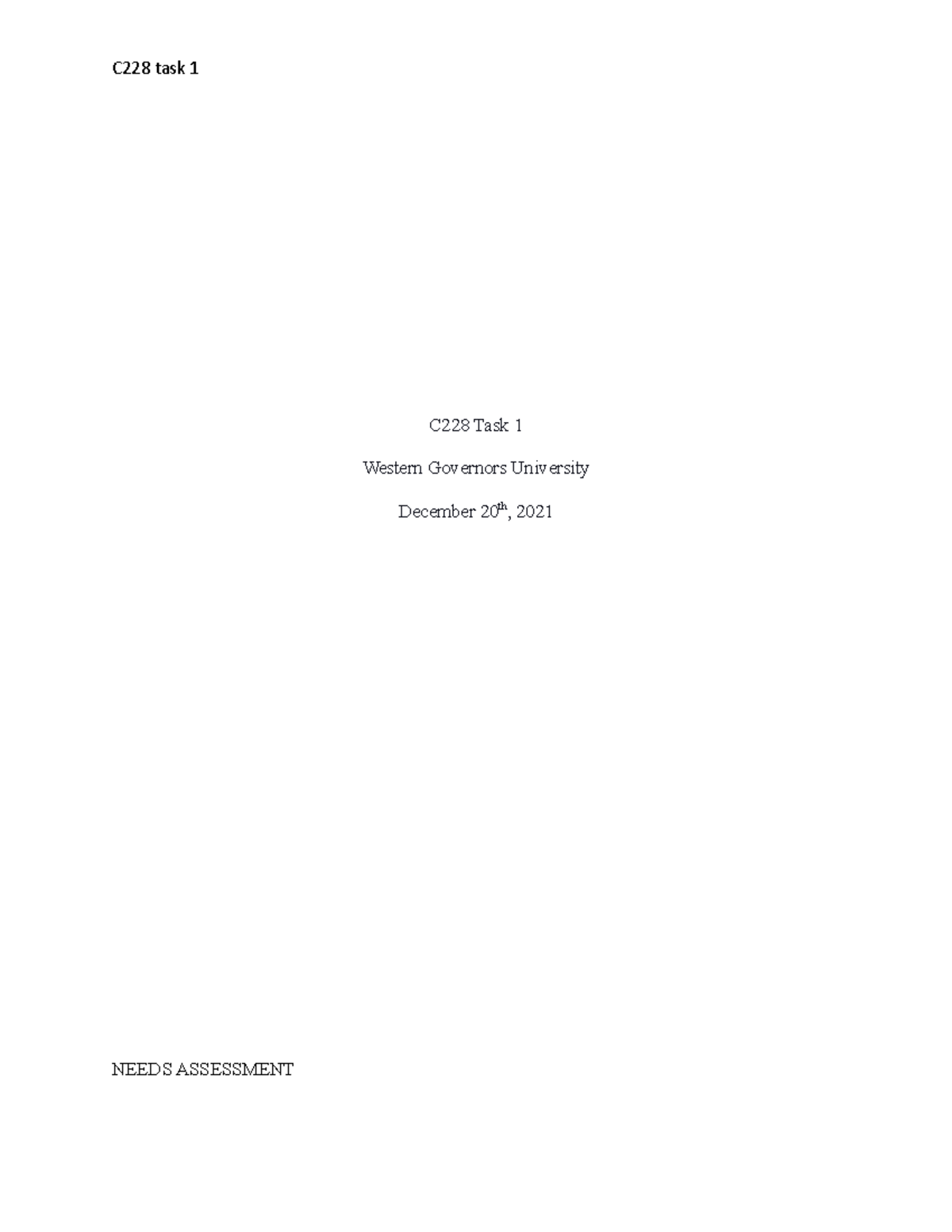 C228- final - Essay. - C228 Task 1 Western Governors University ...