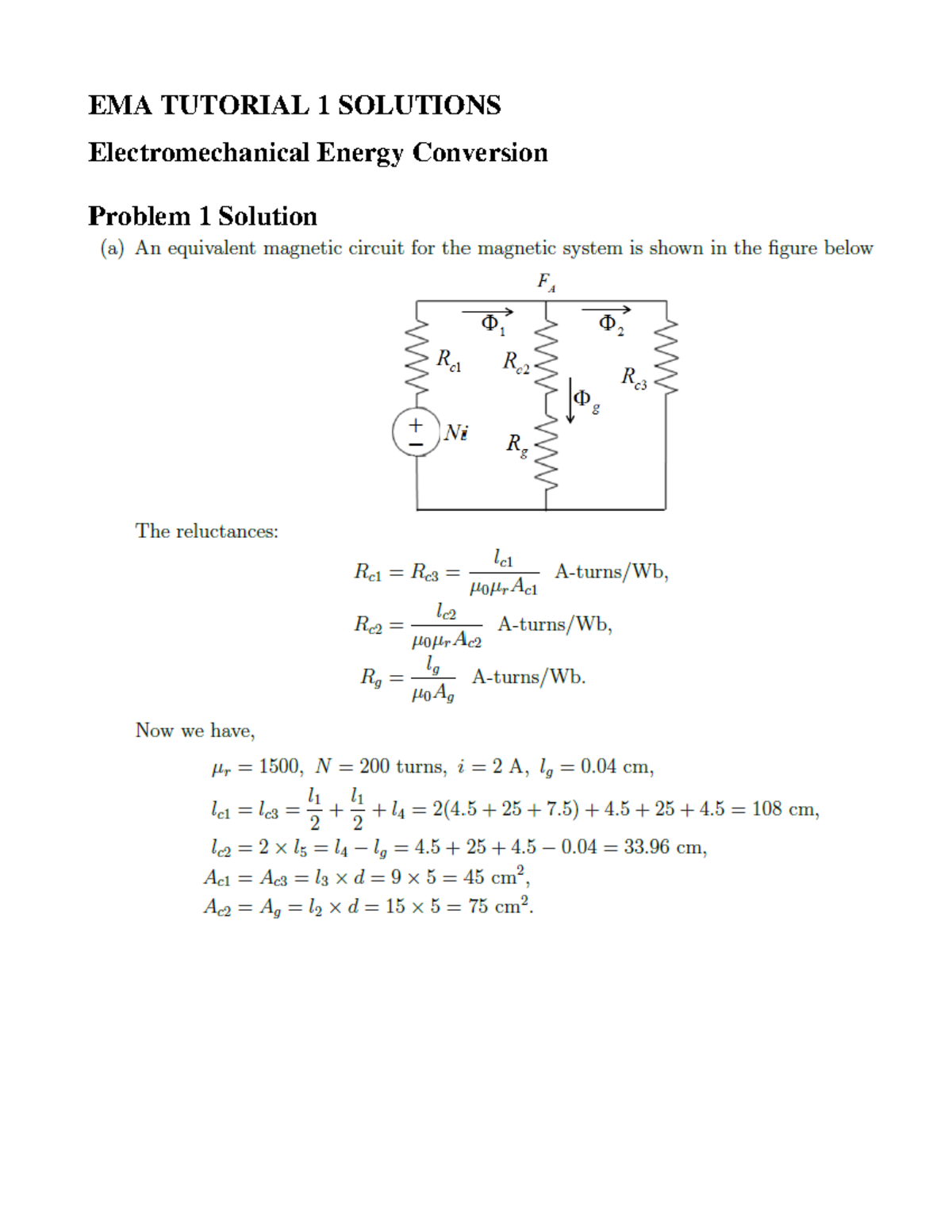EMA TUT 1-A21 Solutions - EMA TUTORIAL 1 SOLUTIONS Electromechanical ...