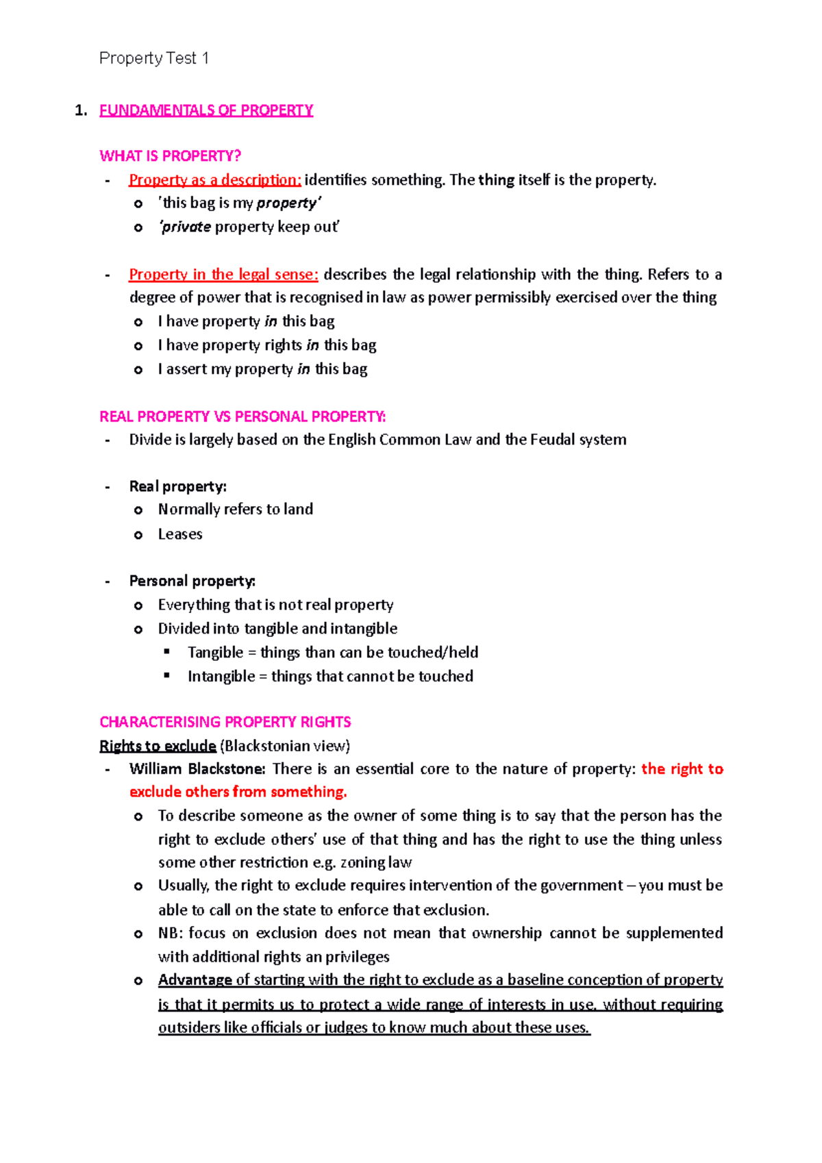 Property Cheat Sheet Test 1 - 1. FUNDAMENTALS OF PROPERTY WHAT IS ...