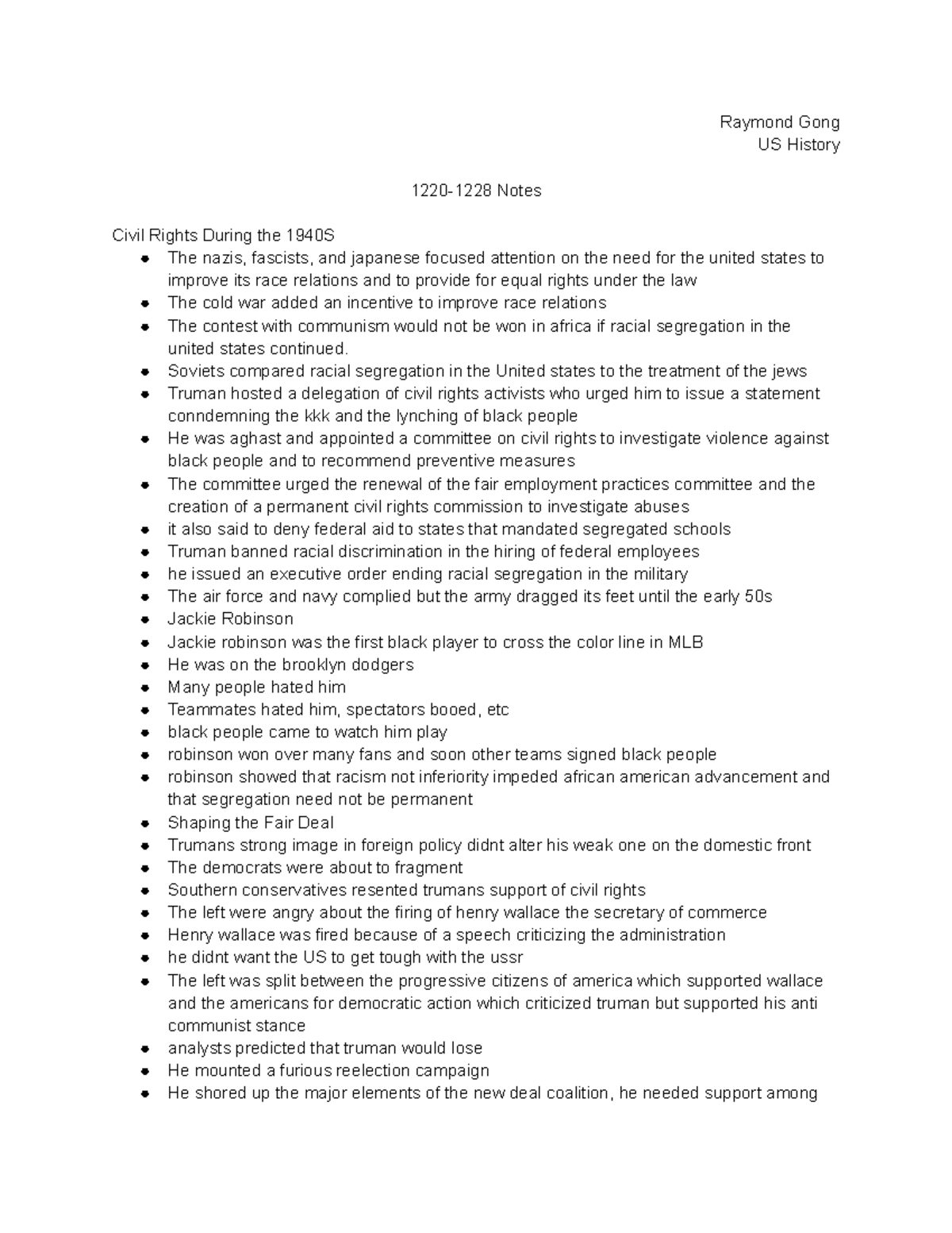 1220-1228 Notes US History - Raymond Gong US History 1220-1228 Notes ...