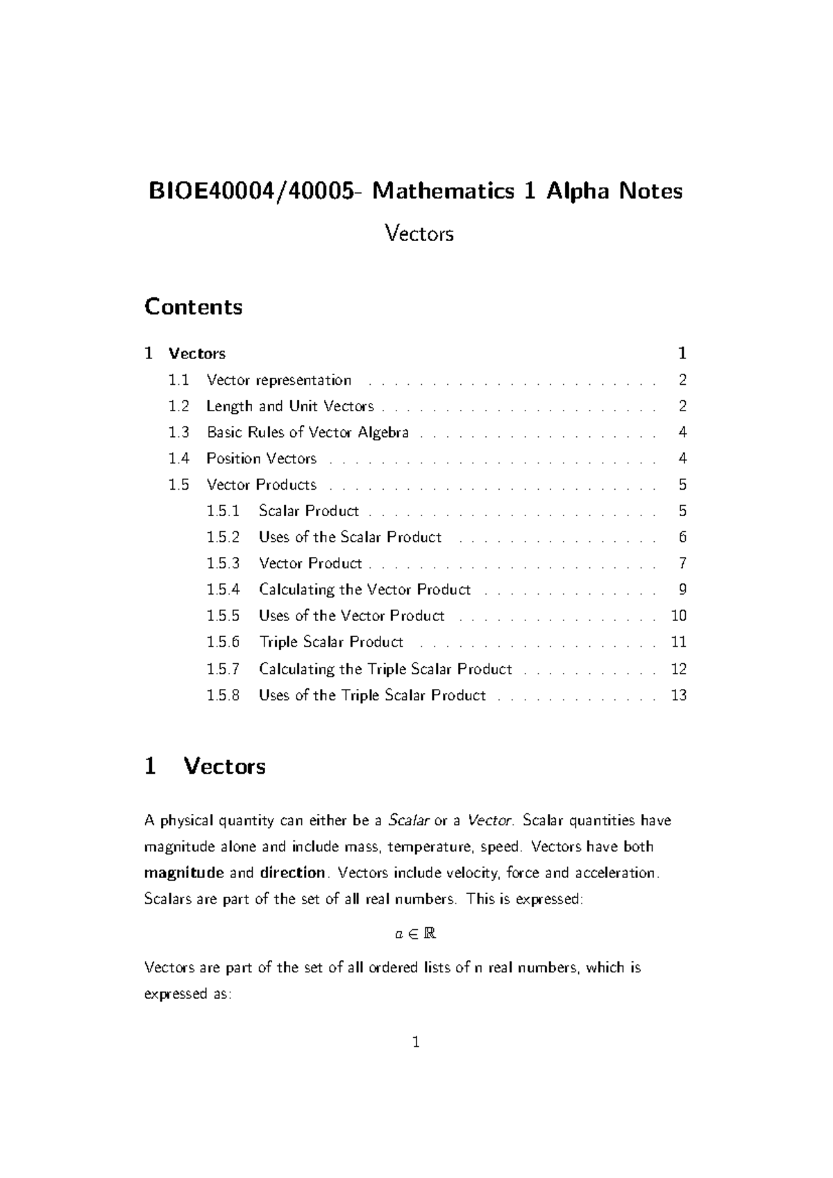 Vector notes 2020 - Summary Mathematics - BIOE40004/40005- Mathematics ...