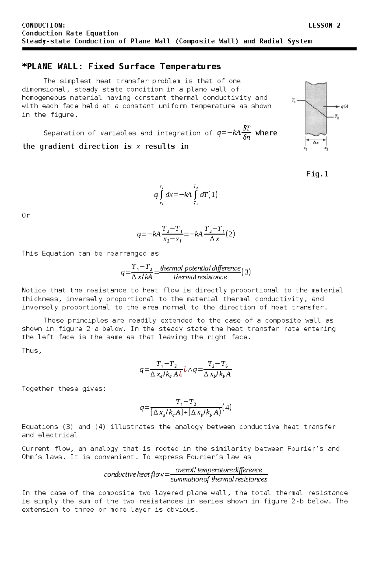 Lesson 2 Conduction Rate Equation Conduction Lesson 2 Conduction Rate Equation Steady State