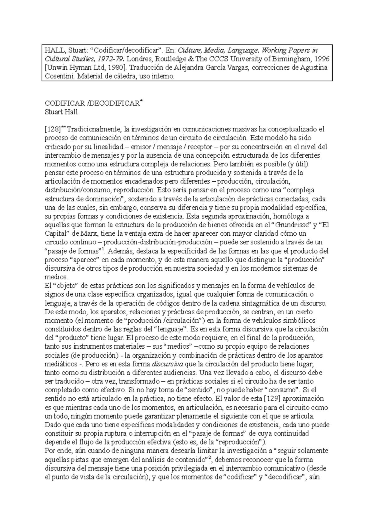 7. Stuart Hall, codificar o decocificar - HALL, Stuart: “Codificar ...