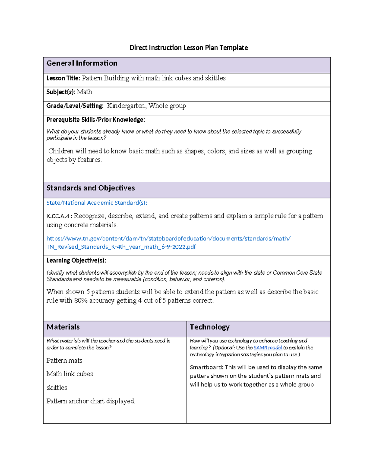 C109 Lesson plan - passed on first submission - Direct Instruction ...