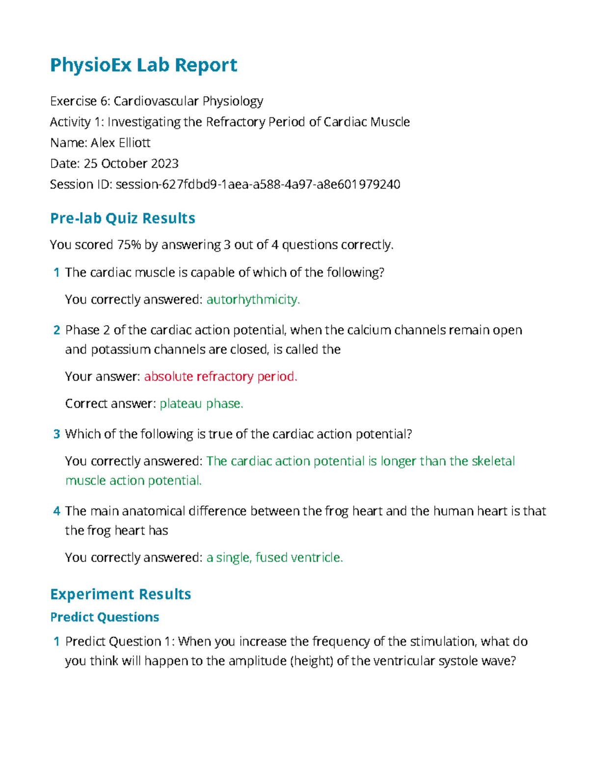 Physio Ex Exercise 6 Activity 1 - PhysioEx Lab Report Exercise 6 : Cardiovascular Physiology ...