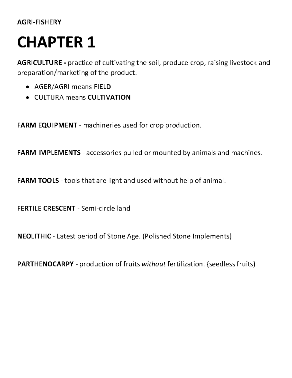 Agri-Fishery REVIEWER - AGRI-FISHERY CHAPTER 1 AGRICULTURE - practice ...