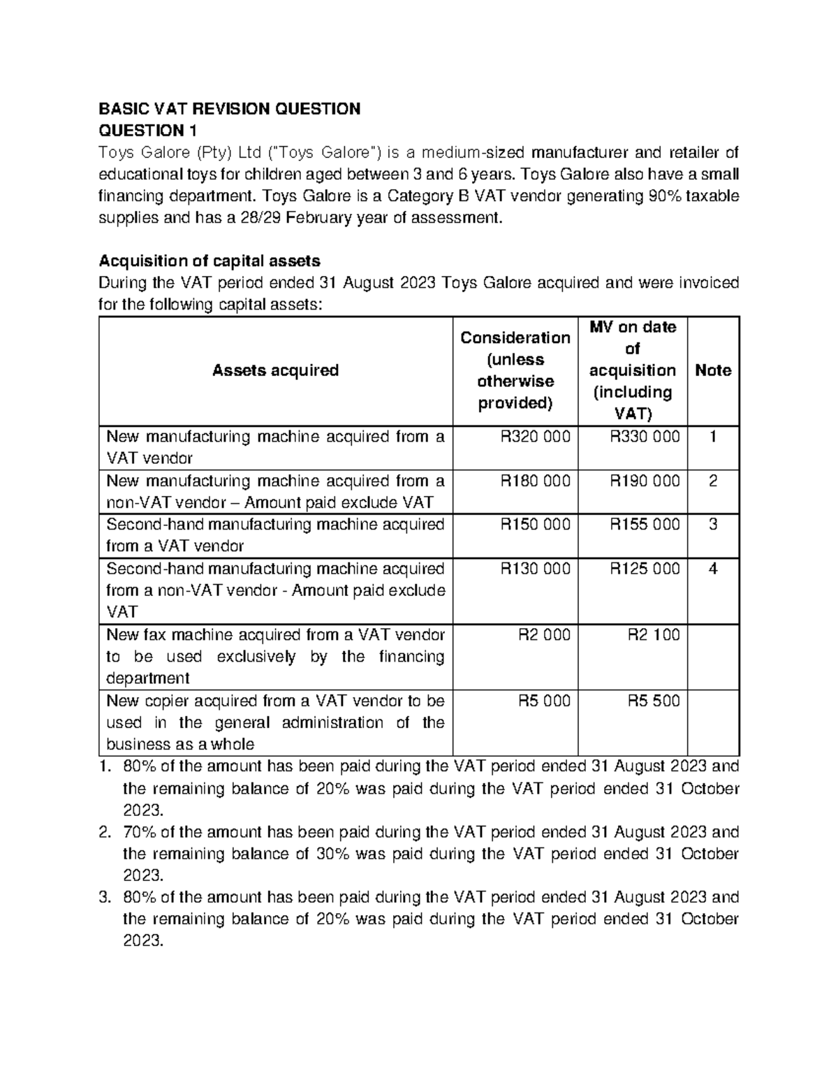 VAT Question- Basic VAT Revision - BASIC VAT REVISION QUESTION QUESTION ...