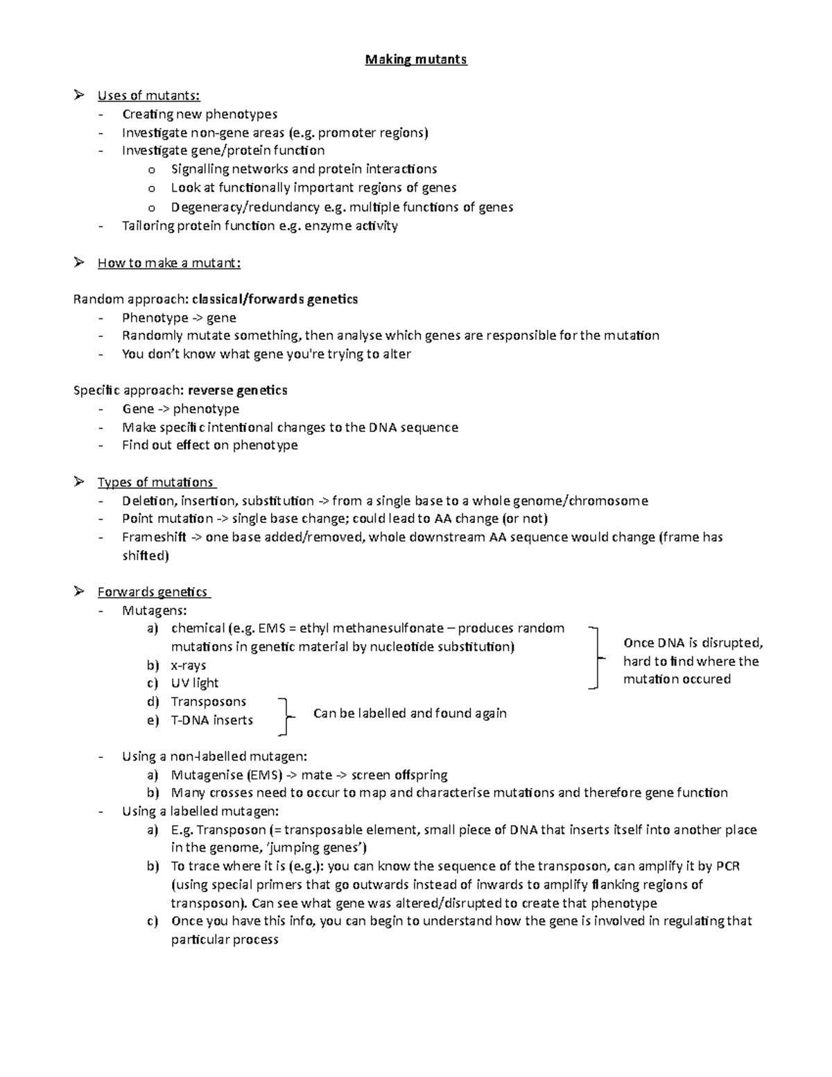 Making mutants - Making mutants Uses of mutants: - Creating new ...