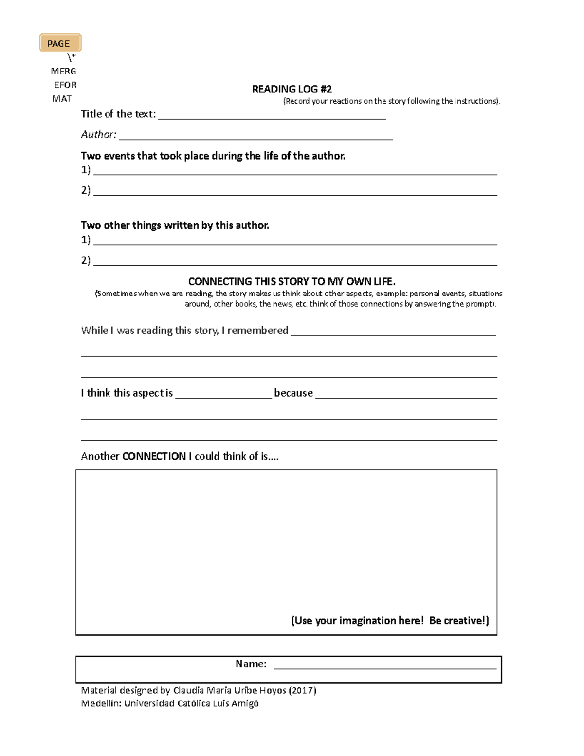 Reading Log 2 - hthtrghtrg - READING LOG (Record your reactions on the ...