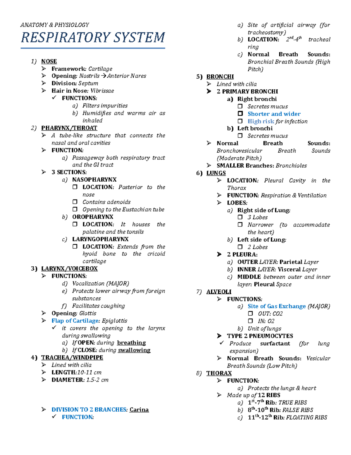 Anaphy - Padayon - ANATOMY & PHYSIOLOGY RESPIRATORY SYSTEM 1) NOSE ...