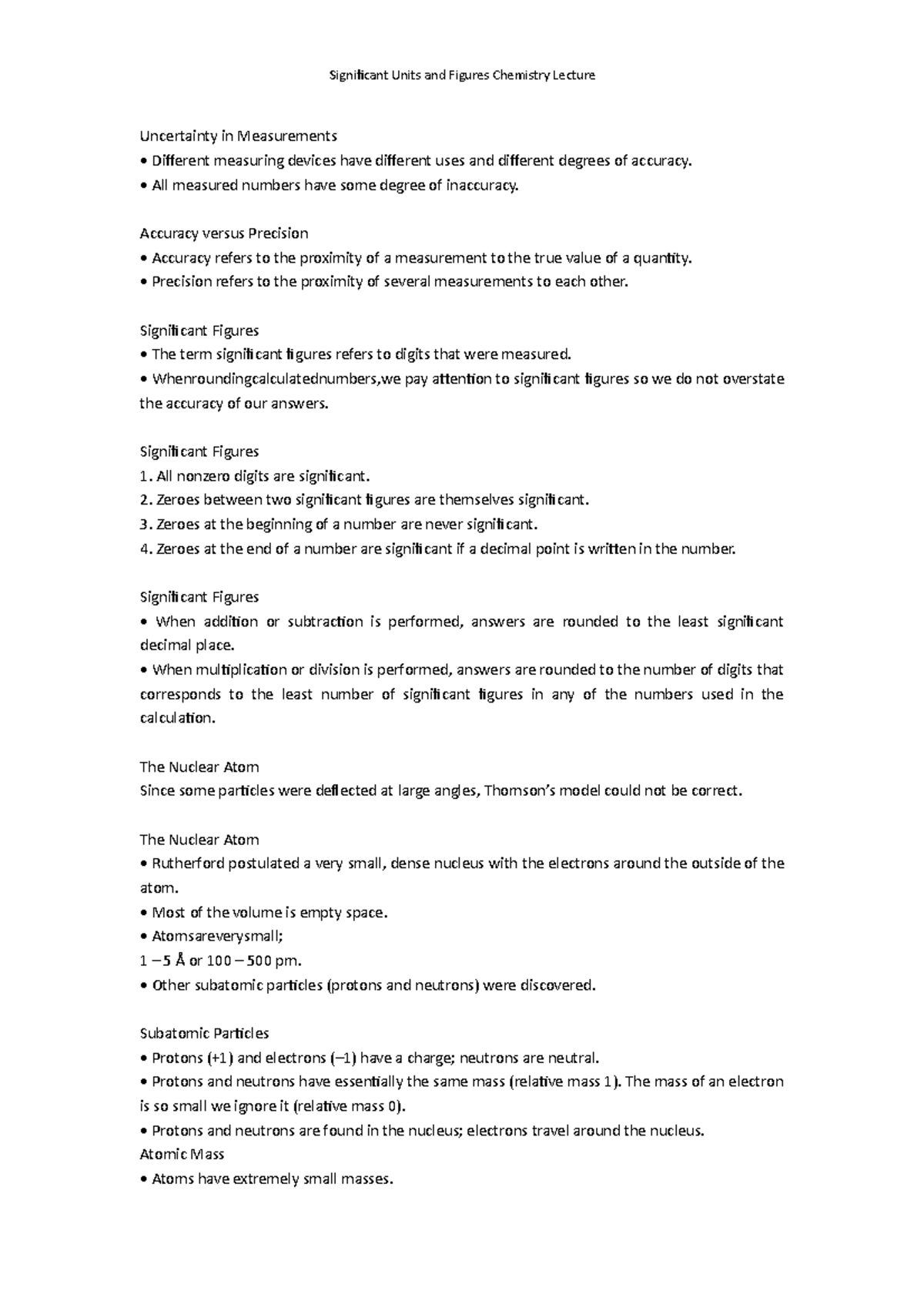 Significant Units and Measurements Notes Lecture - Significant Units ...
