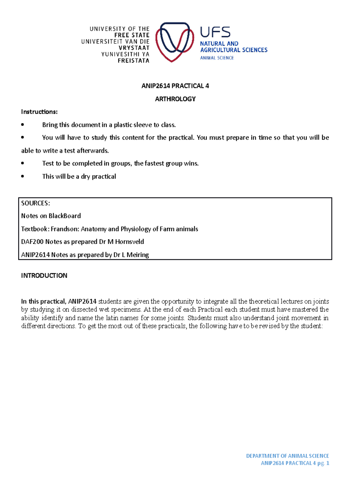 Practical 4 Arthrology - ANIP2614 PRACTICAL 4 ARTHROLOGY Instructions ...