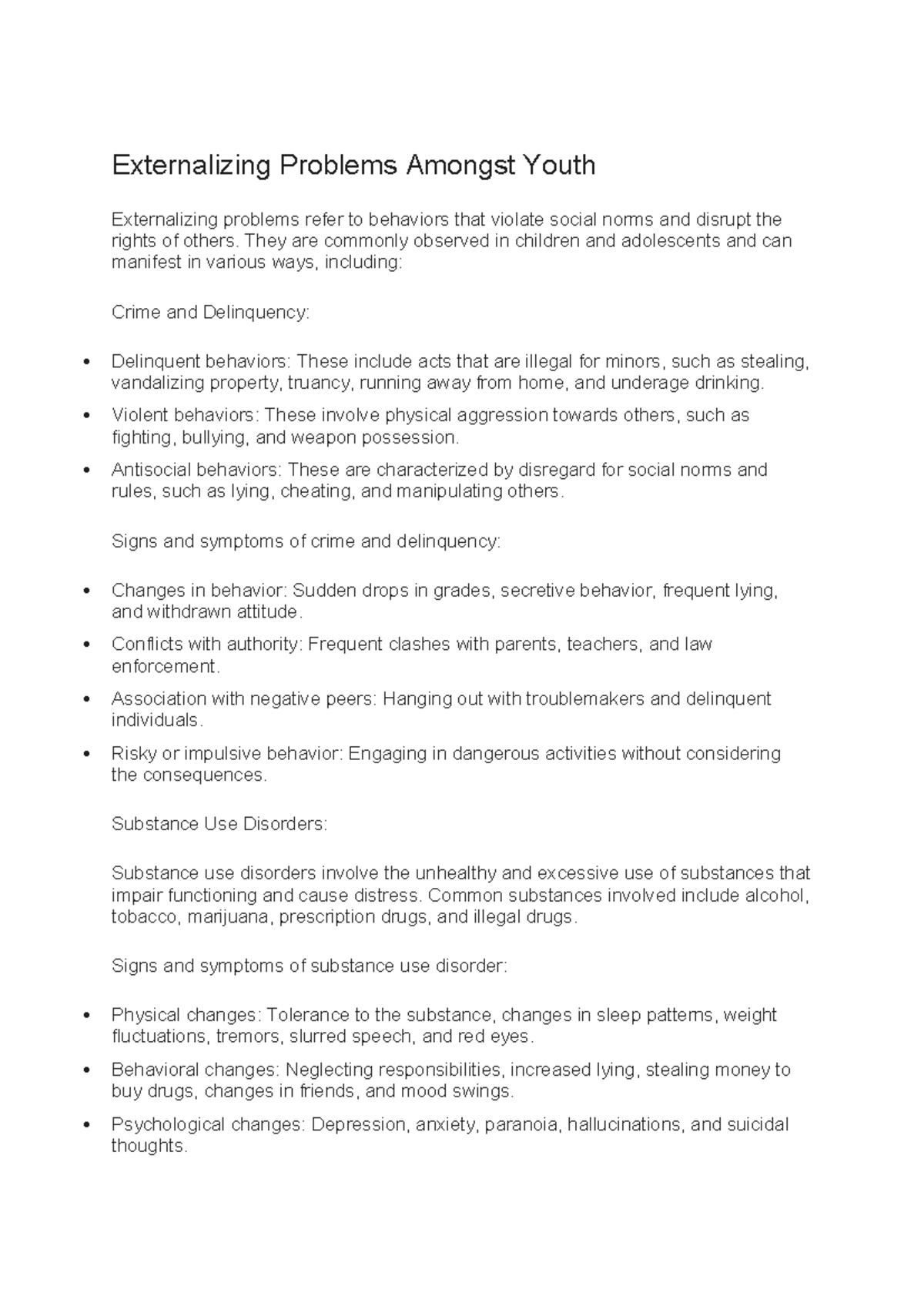 Externalizing Problems Amongst Youth Externalizing Problems Amongst Youth Externalizing