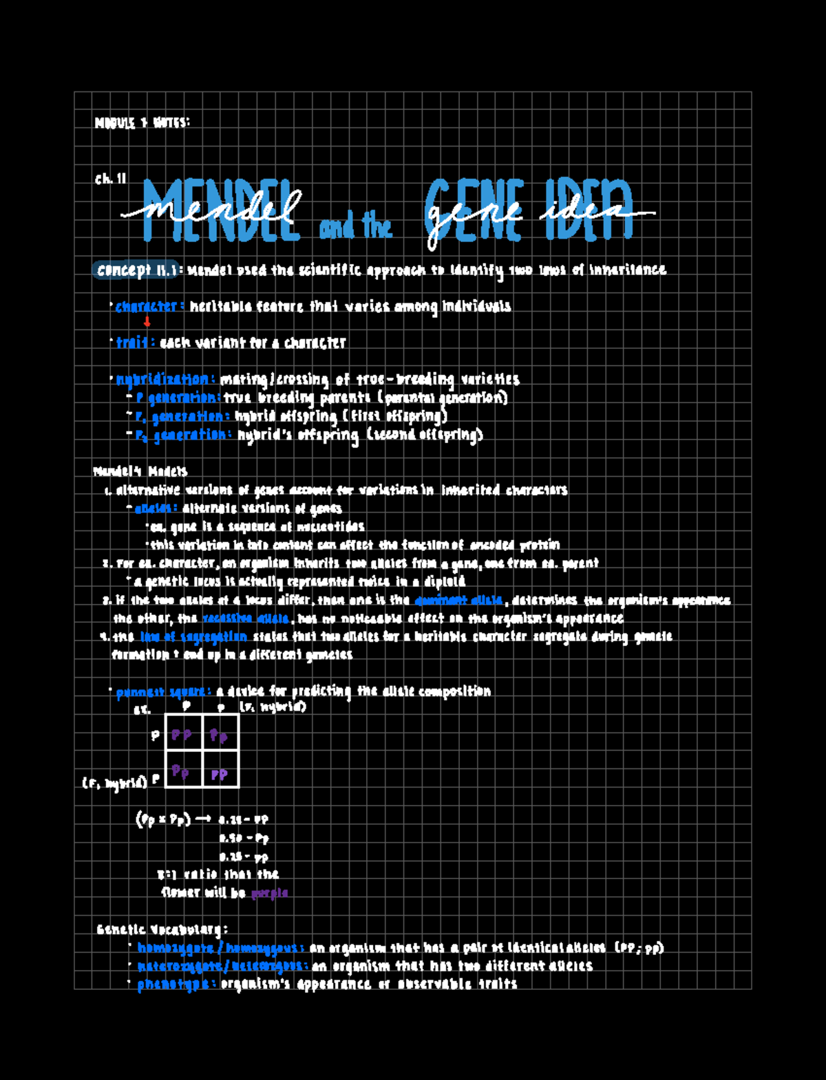 BSC2010: Module 7 Notes - MODULE 7 NOTES ch 11 Mendel and ####### he ...