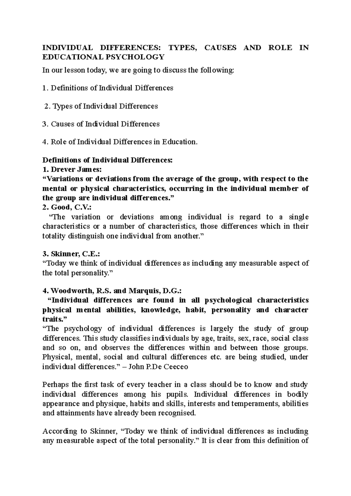 Lesson 7- Individual Differences-1 - INDIVIDUAL DIFFERENCES: TYPES, CAUSES AND ROLE IN ...