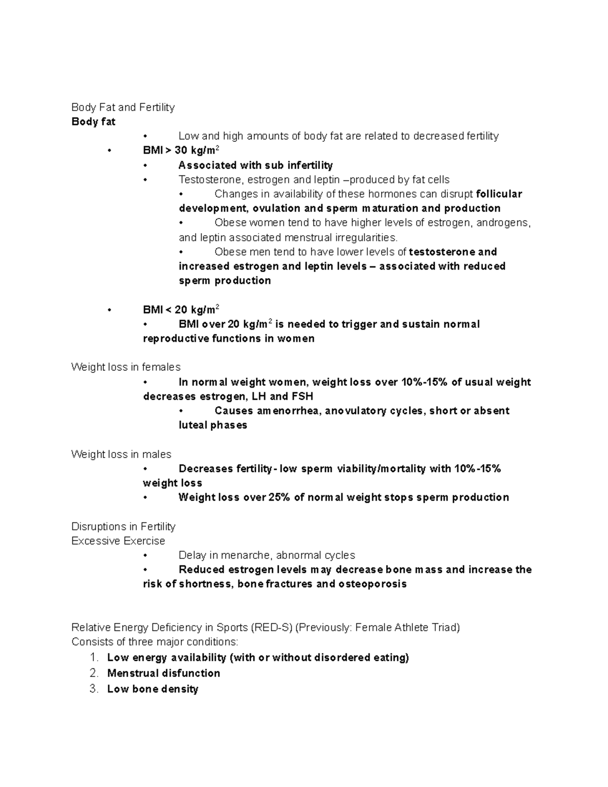 Life Cycle Wk 2 Notes - 5-9 - Body Fat and Fertility Body fat - Low and ...