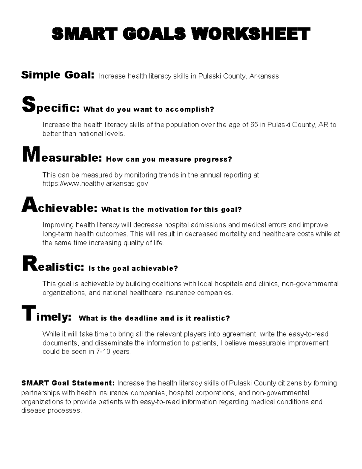 Smart Goals Worksheet - SMART GOALS WORKSHEET Simple Goal: Increase ...