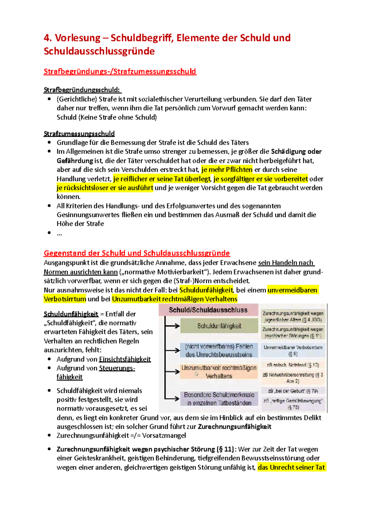 4. Vorlesung Strafrecht - 4. Vorlesung – Schuldbegriff, Elemente der ...