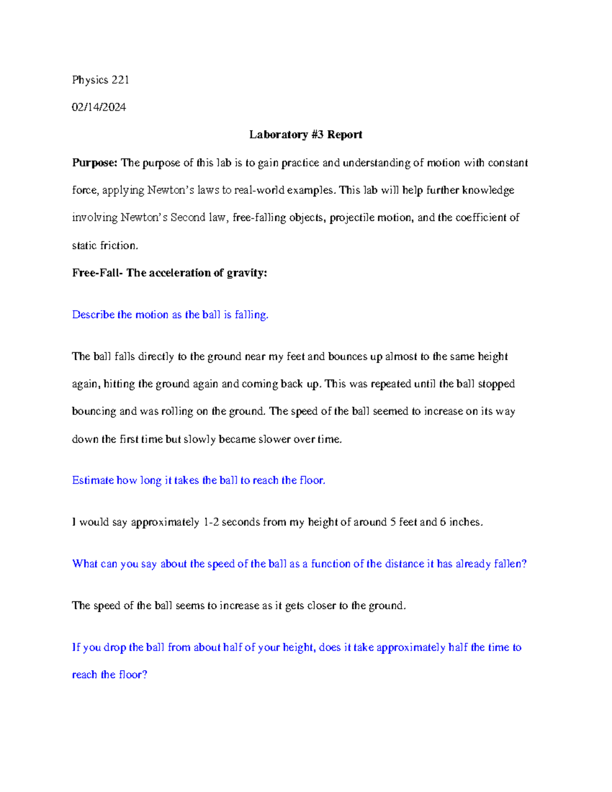 Physics 221 Lab 3 - Lab #3 - Physics 221 02/1 4 / Laboratory #3 Report ...