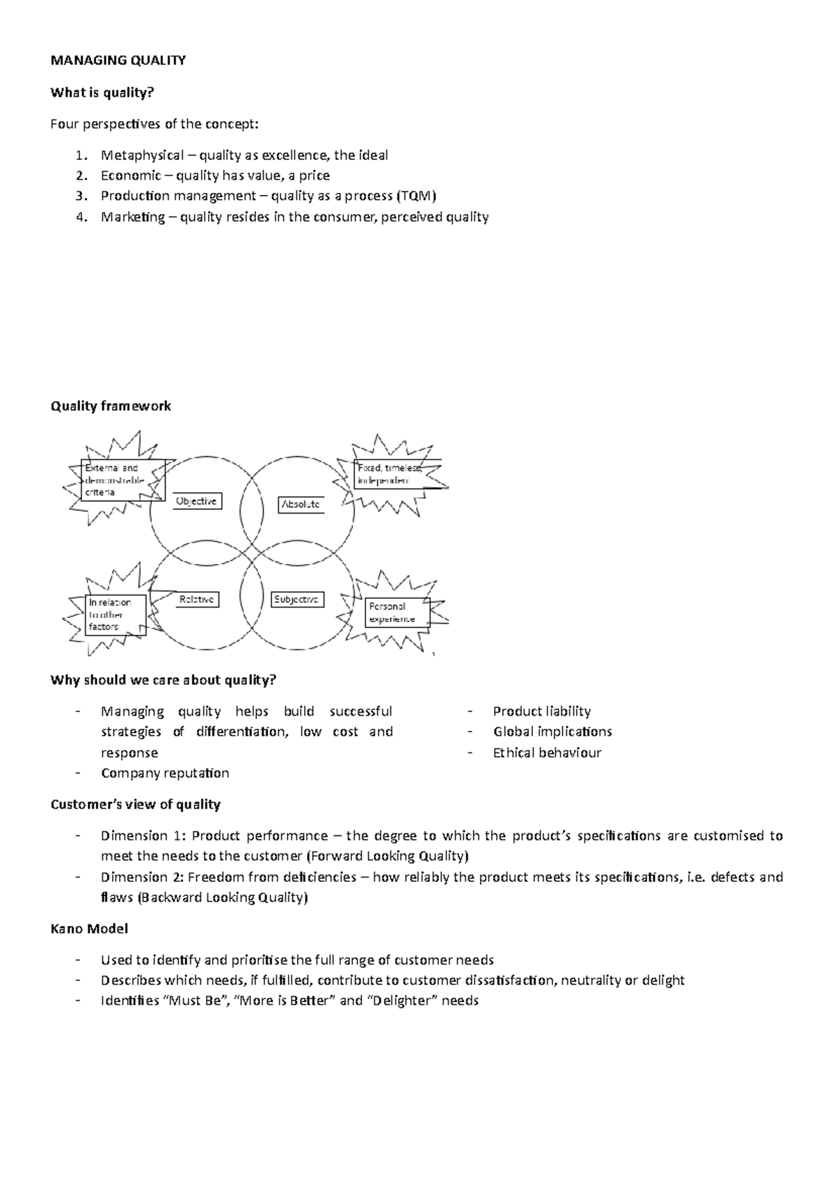 Study Notes 5 - 2018 Second Semester - MANAGING QUALITY What is quality ...