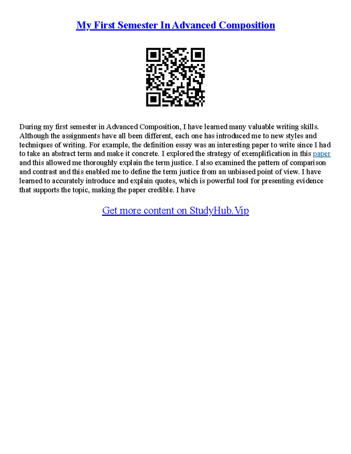 Advanced English Essay - My First Semester In Advanced Composition ...