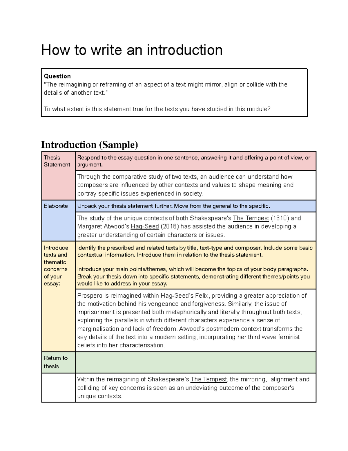 Tempest Hag-Seed sample introduction and paragraph x 3 - How to write ...