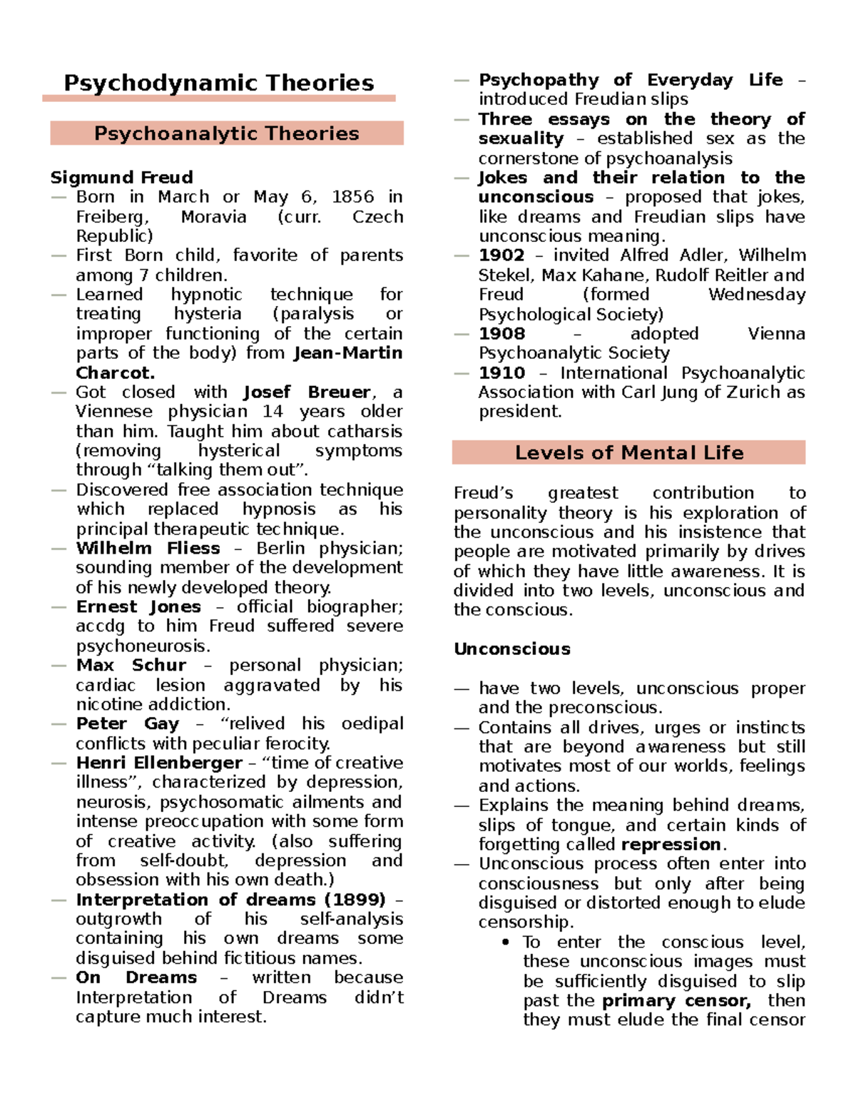 Psychodynamic Theories - Psychodynamic Theories Psychoanalytic Theories ...