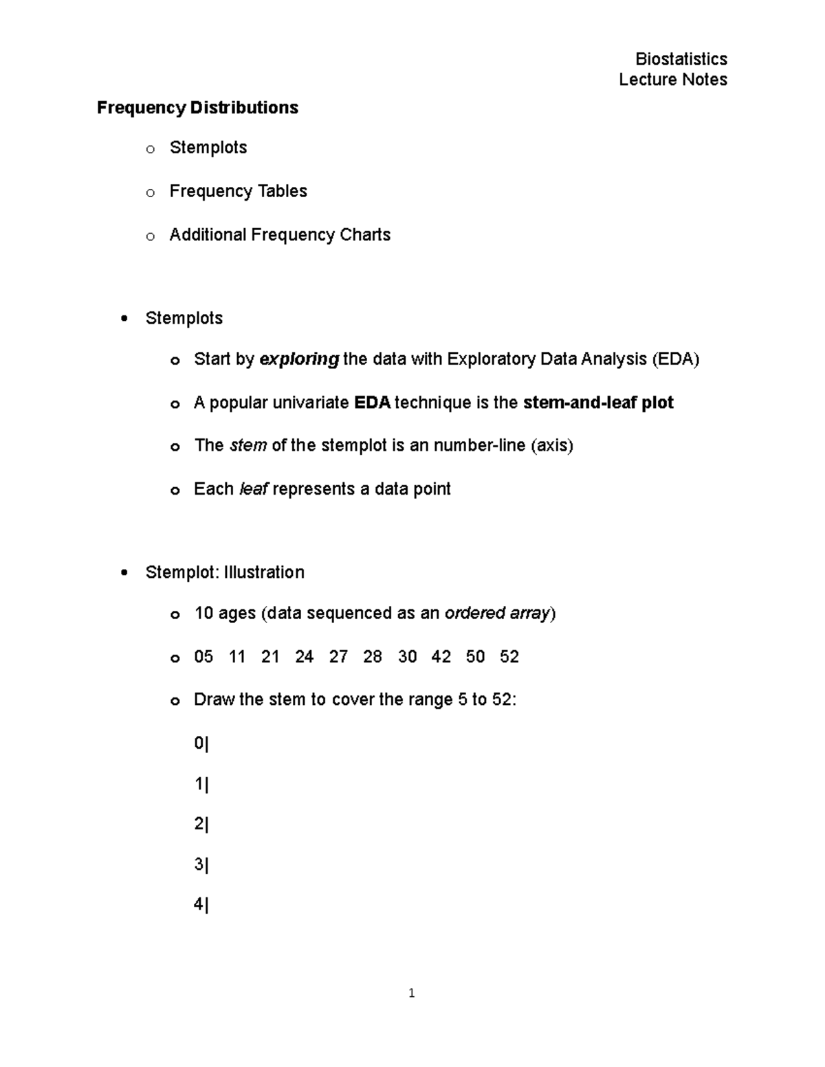 2021 Biostatistics Lecture Notes Frequency Distributions 3a Lecture