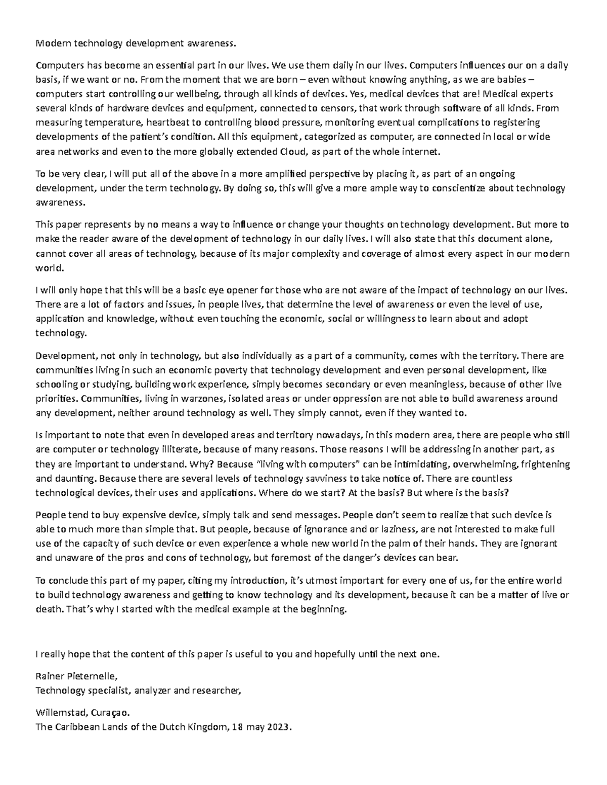 Modern technology development awareness - Computers has become an ...