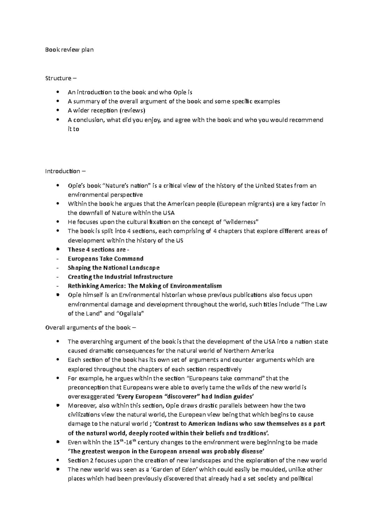 Book Review Plan Opie - Essay plan - Book review plan Structure – An ...