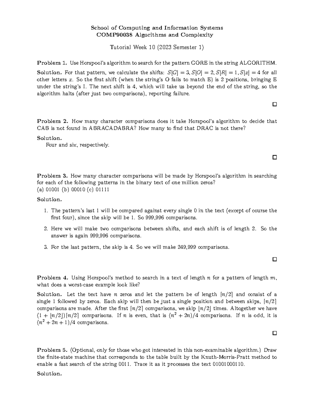 Exercises-Week10-solutions - School of Computing and Information Systems COMP90038 Algorithms ...