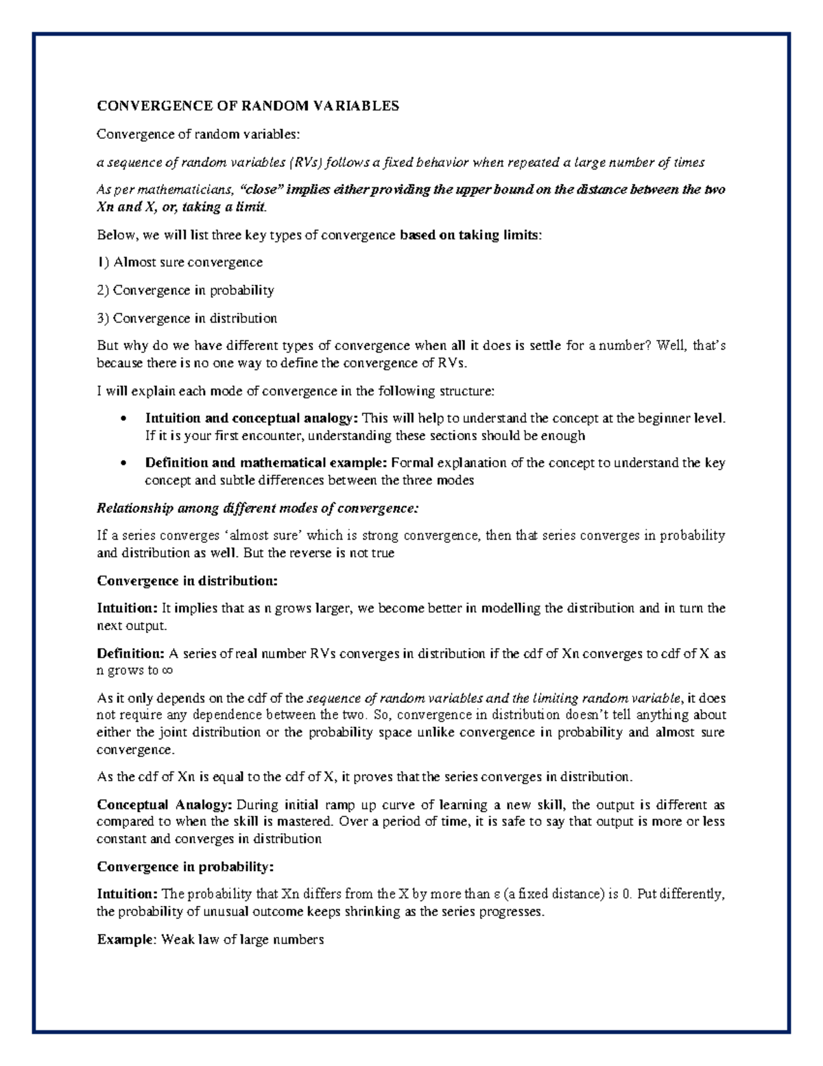 B19 - CONVERGENCE OF RANDOM VARIABLES Convergence of random variables: a sequence of random ...