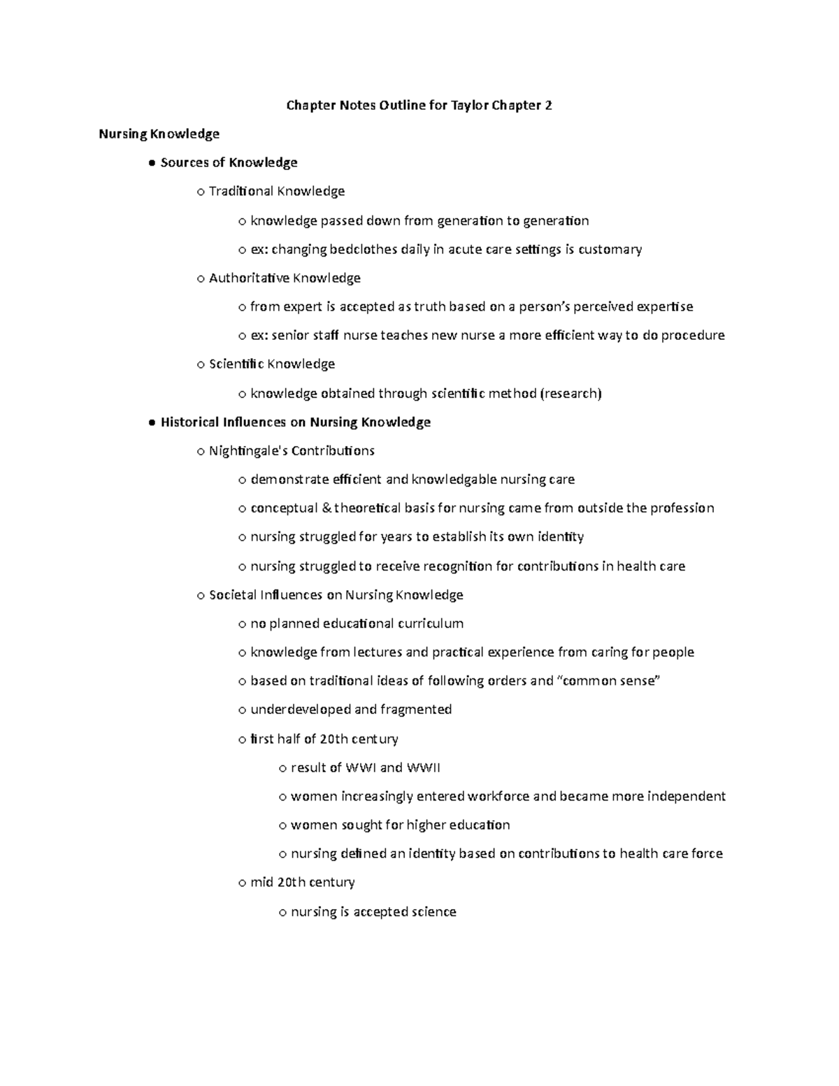 NUR CNO Chapter 2 PDF - Chapter Notes Outline for Taylor Chapter 2 ...