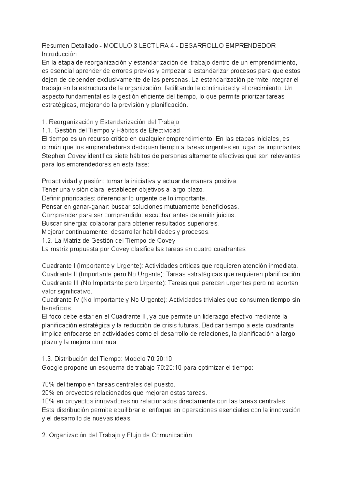 Modulo 3 Lectura 4 - Desarrollo Emprendedor - Resumen Detallado - MODULO 3 LECTURA 4 ...